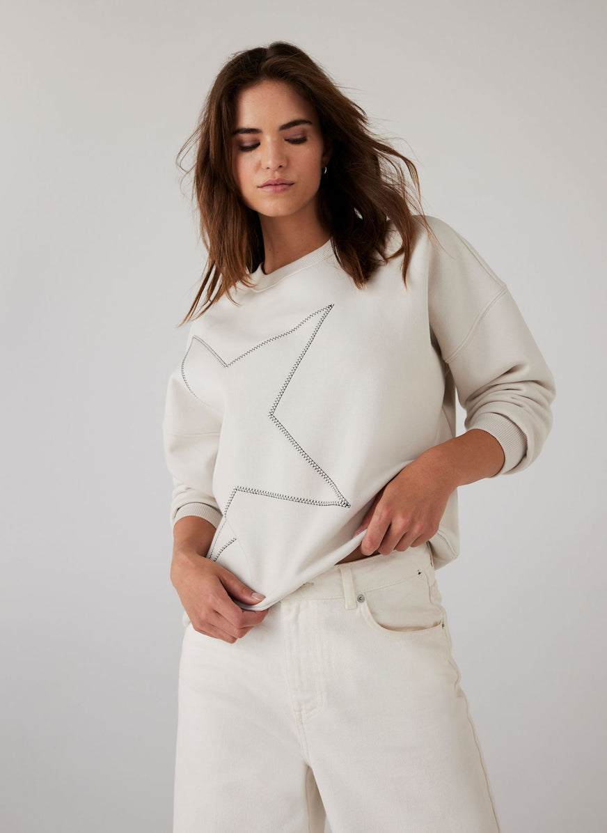 Cream Cotton Blend Star Sweatshirt – Mint Velvet