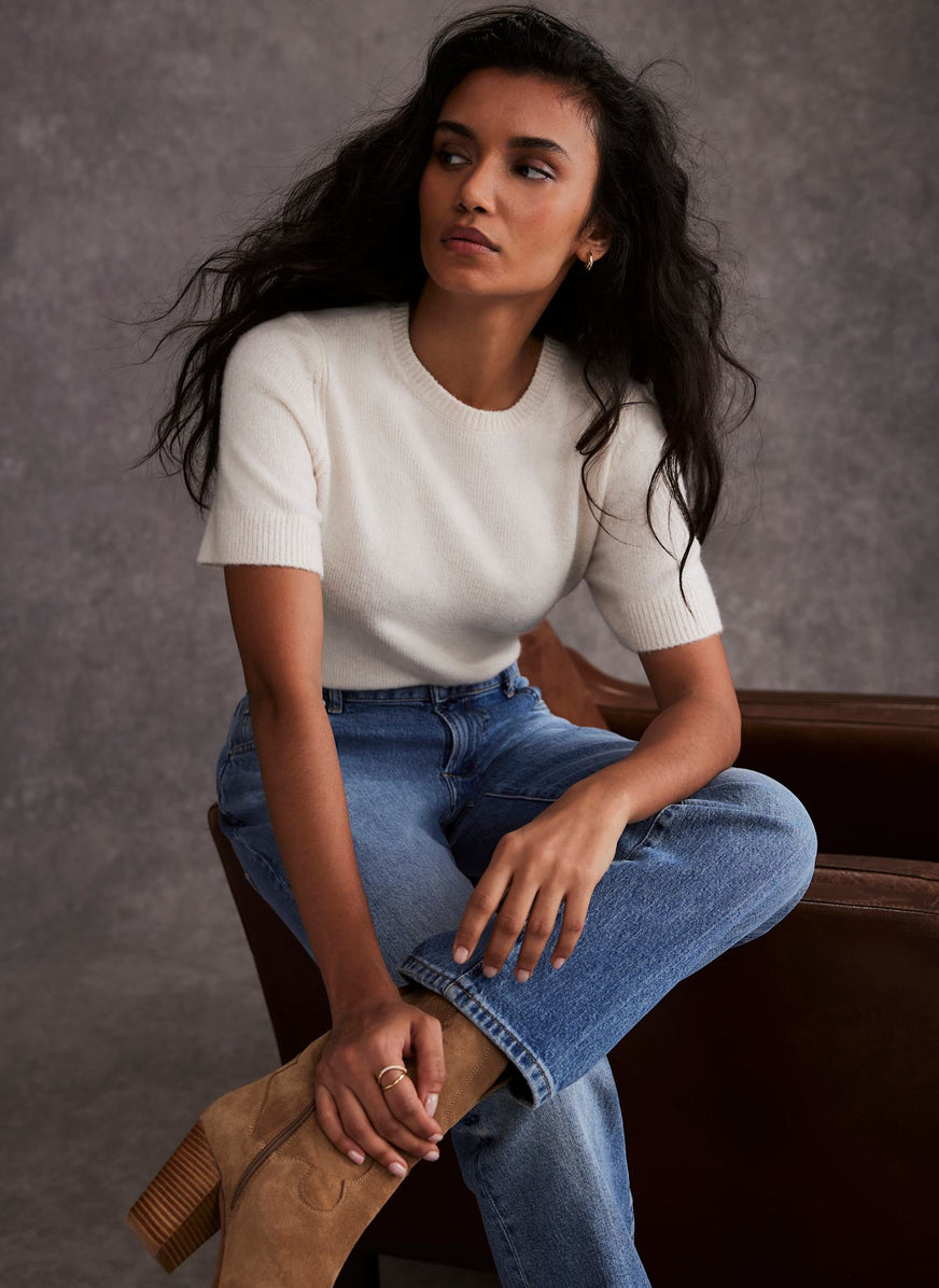 Cream Fitted Knit Tee – Mint Velvet