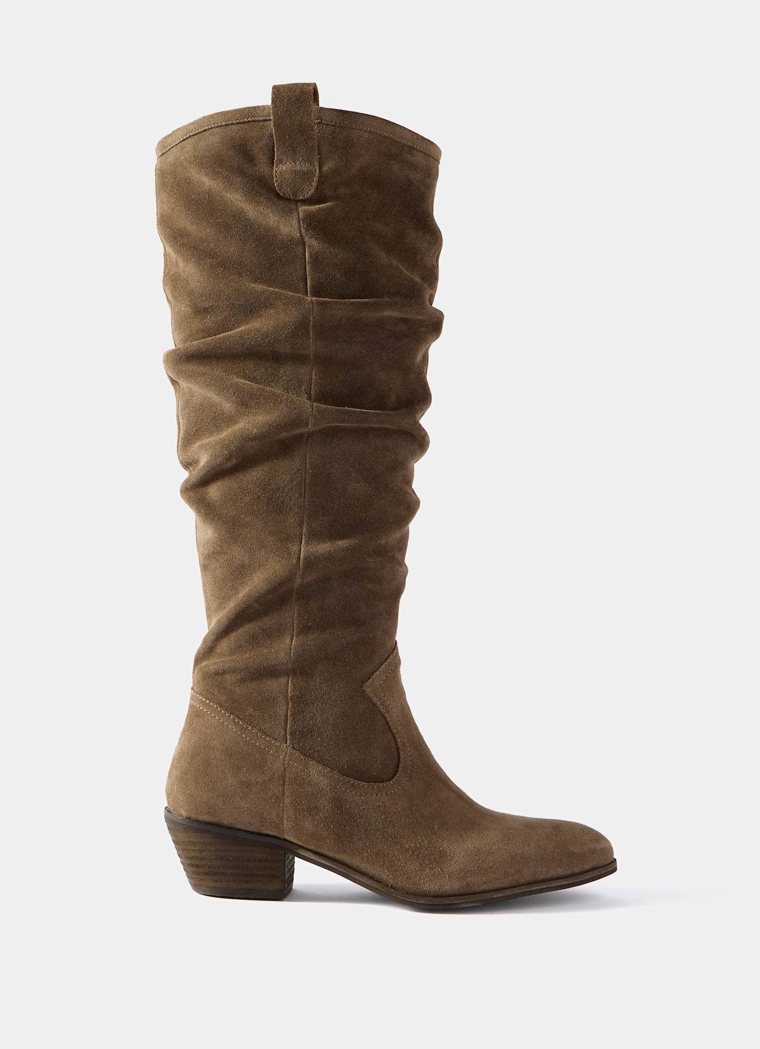 Jane Neutral Suede Ruched Knee High Boots – Mint Velvet