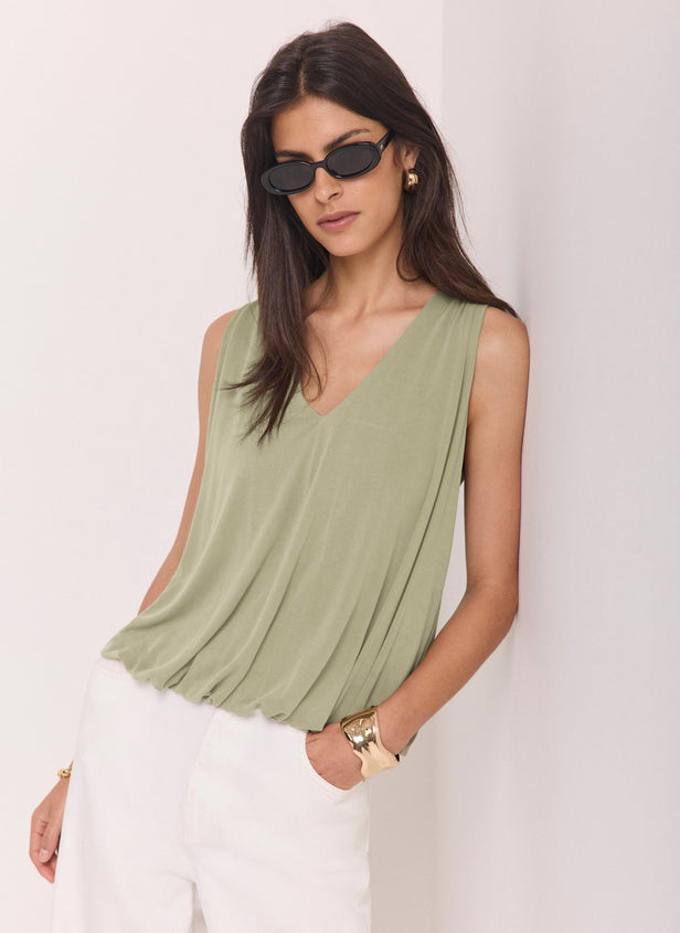 Khaki V Neck Bubble Hem Top – Mint Velvet