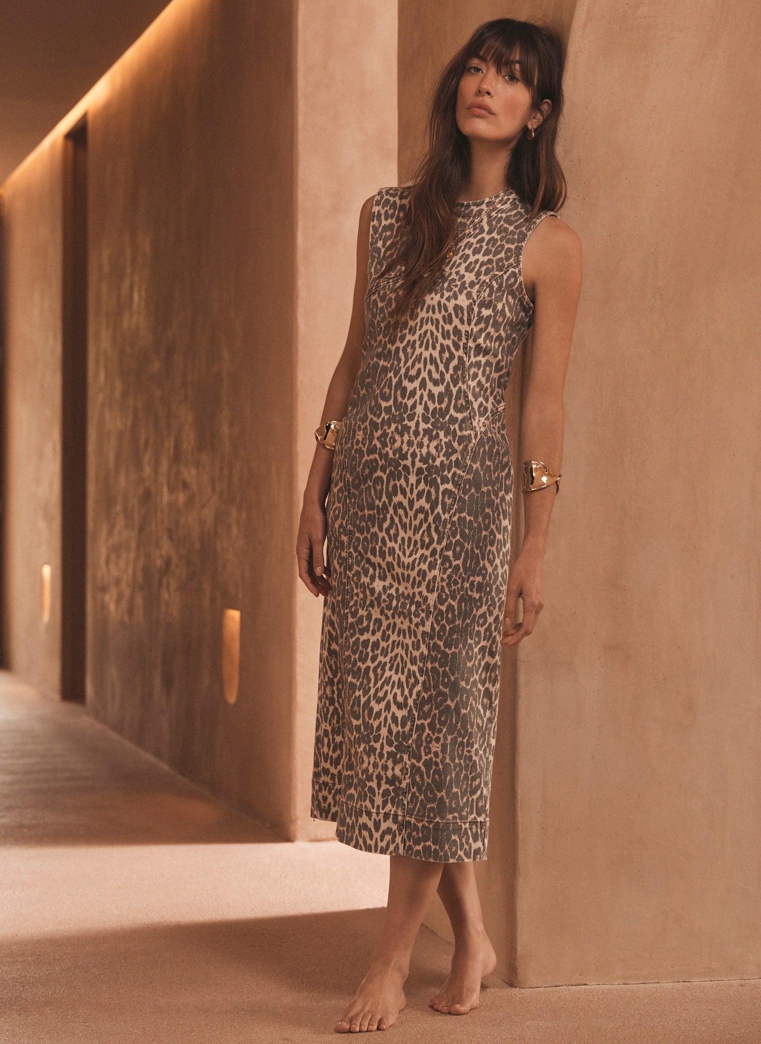 Leopard Print Denim Column Dress – Mint Velvet