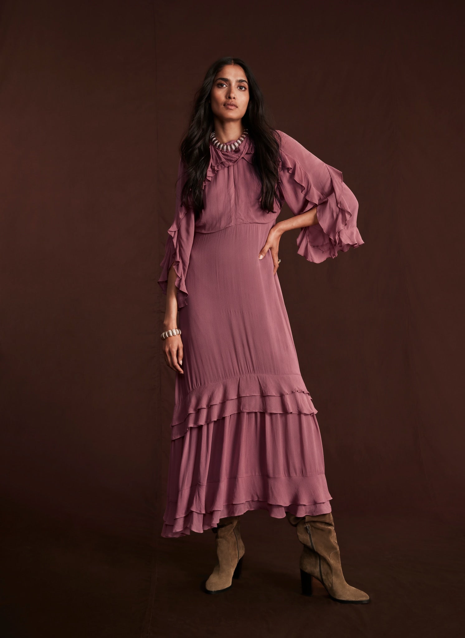 Pink Ruffle Boho Maxi Dress – Mint Velvet