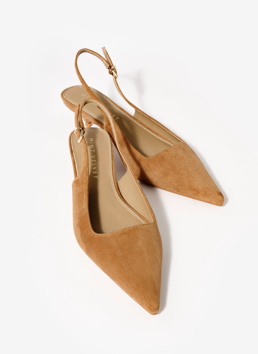 Mila Tan Suede Slingback Kitten Heels – Mint Velvet