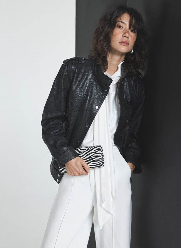 Black Textured Leather Jacket – Mint Velvet