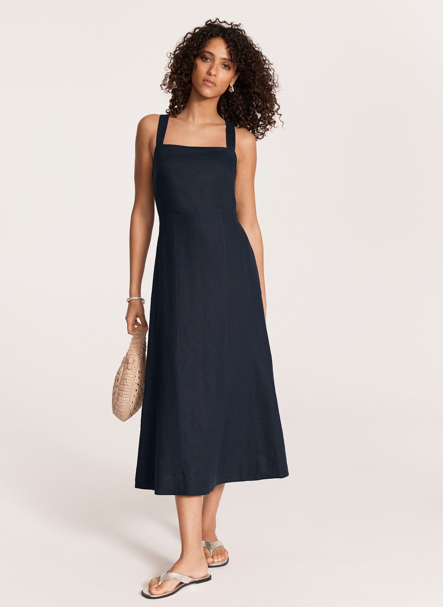 Navy Bow Back Linen Dress – Mint Velvet