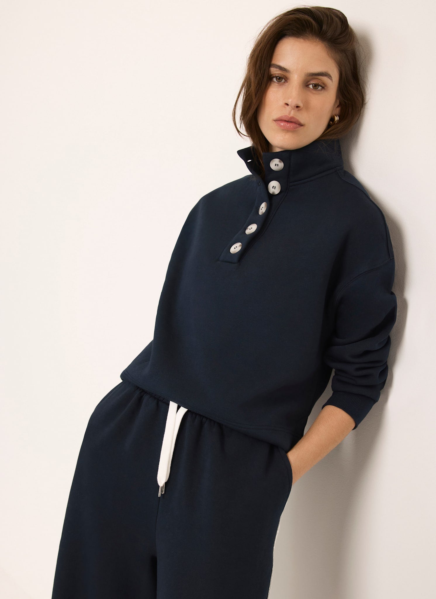 Navy Button Detail Sweatshirt – Mint Velvet