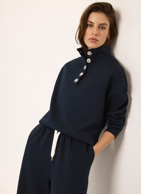 Navy Button Detail Sweatshirt – Mint Velvet