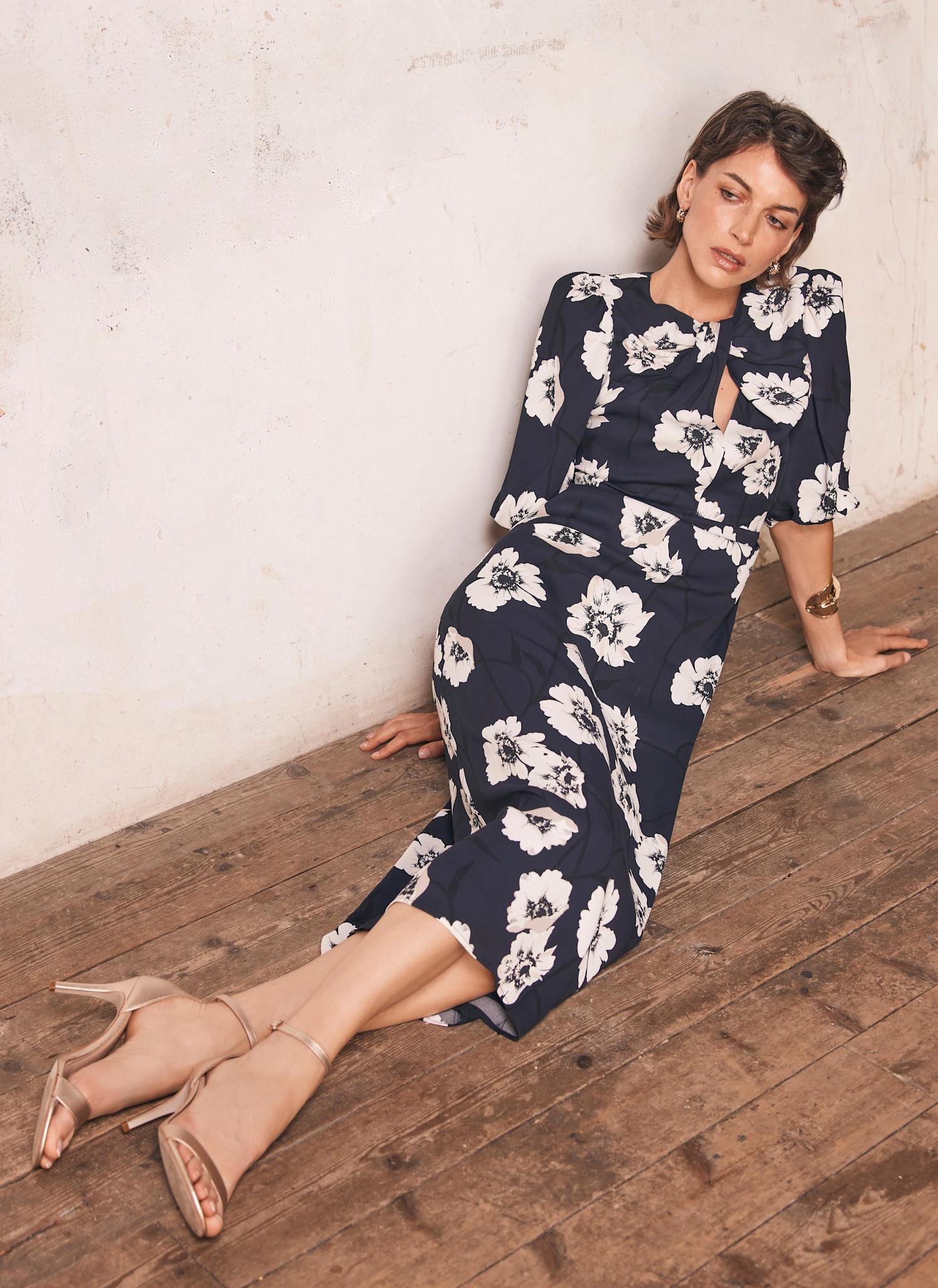 Navy Floral Print Midi Dress – Mint Velvet