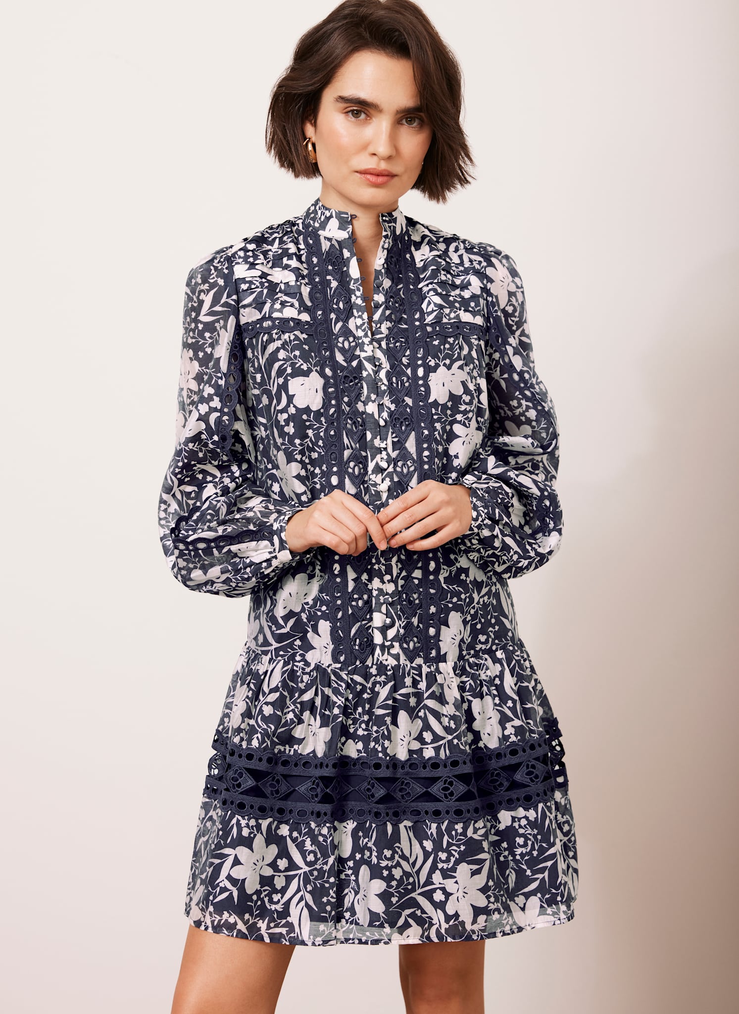 Navy Floral Print Mini Dress – Mint Velvet