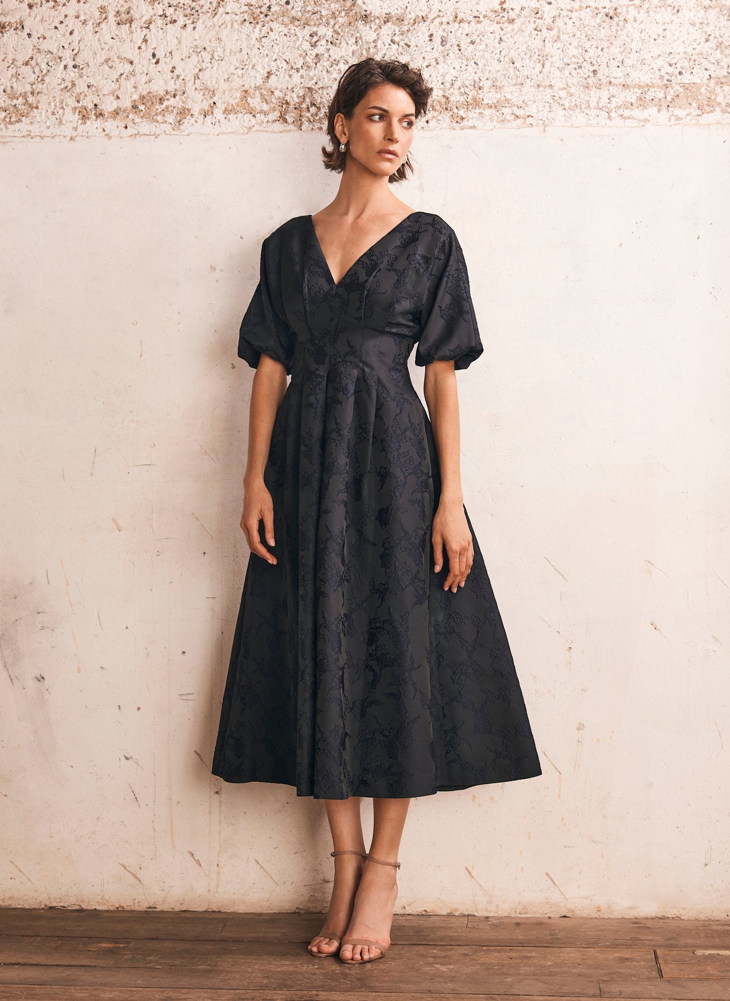 Navy Jacquard Midi Dress – Mint Velvet