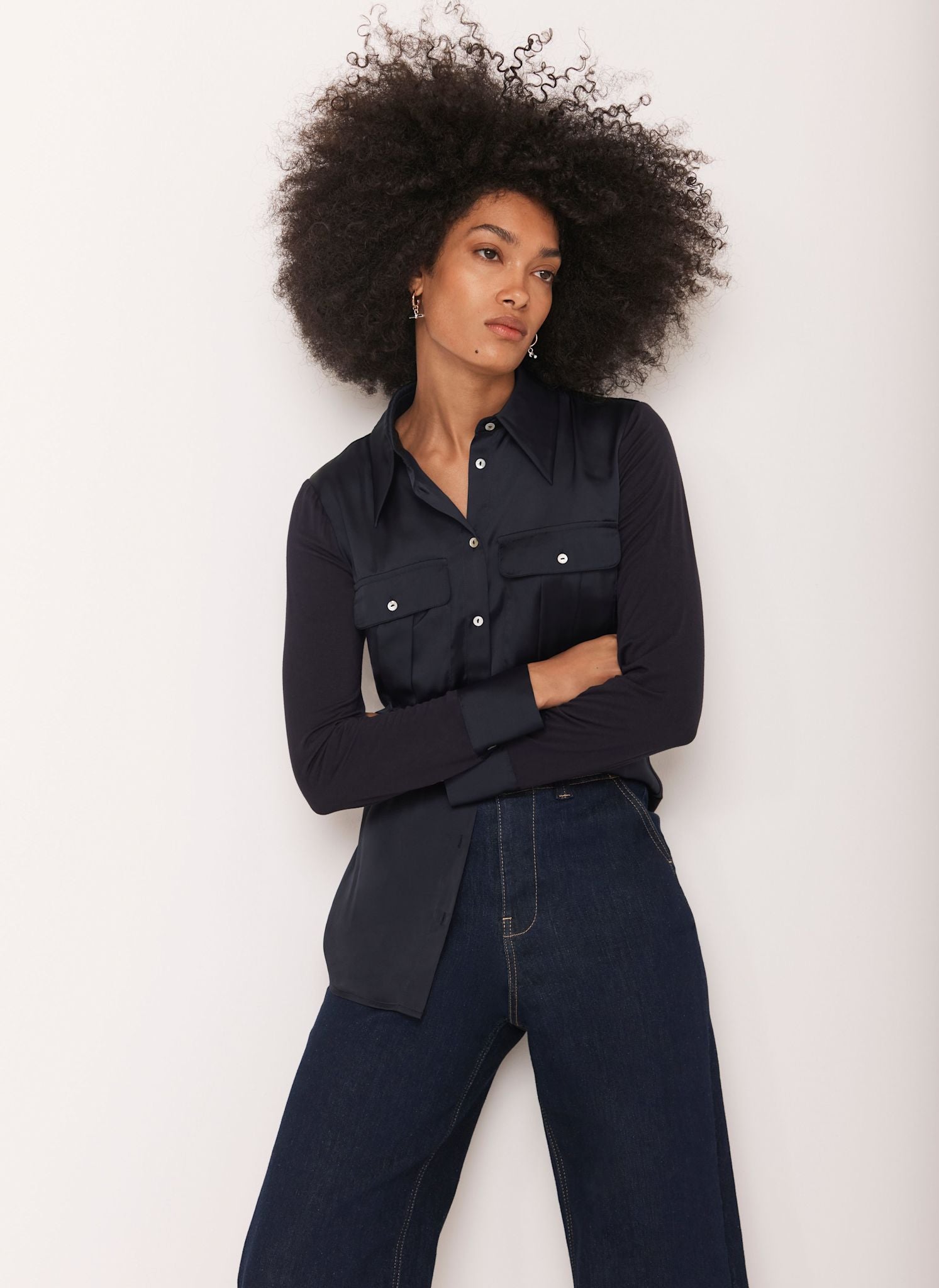 Navy Satin Utility Shirt – Mint Velvet