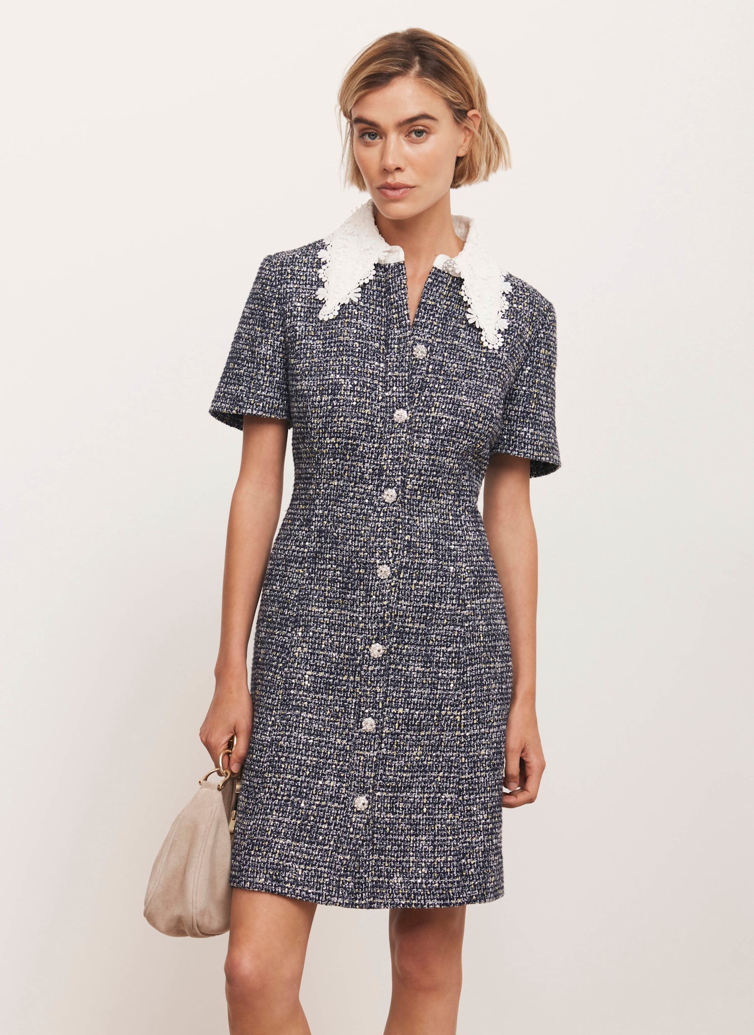 Navy Statement Collar Boucle Mini Dress – Mint Velvet