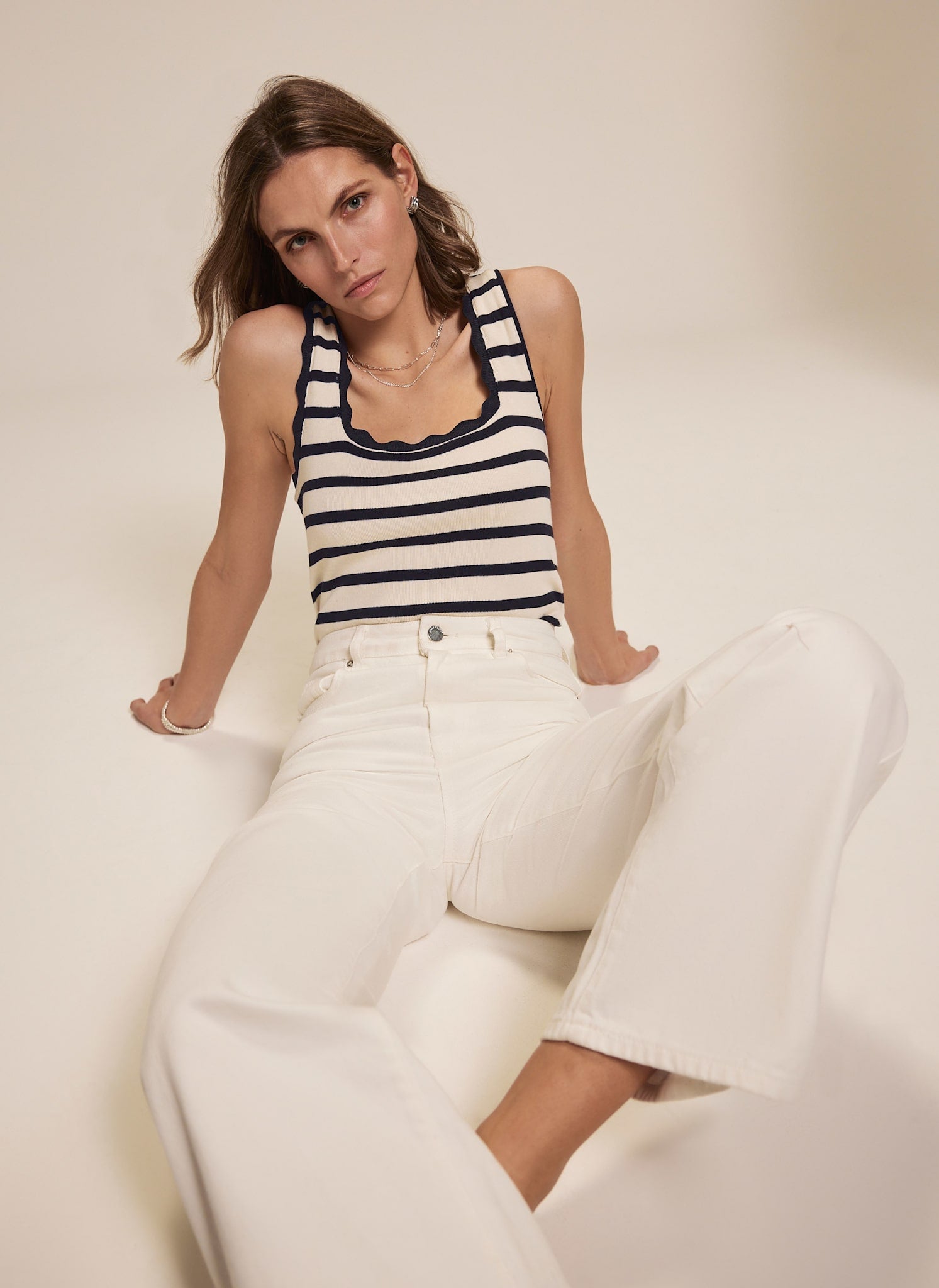 Navy Striped Scallop Trim Vest Top – Mint Velvet