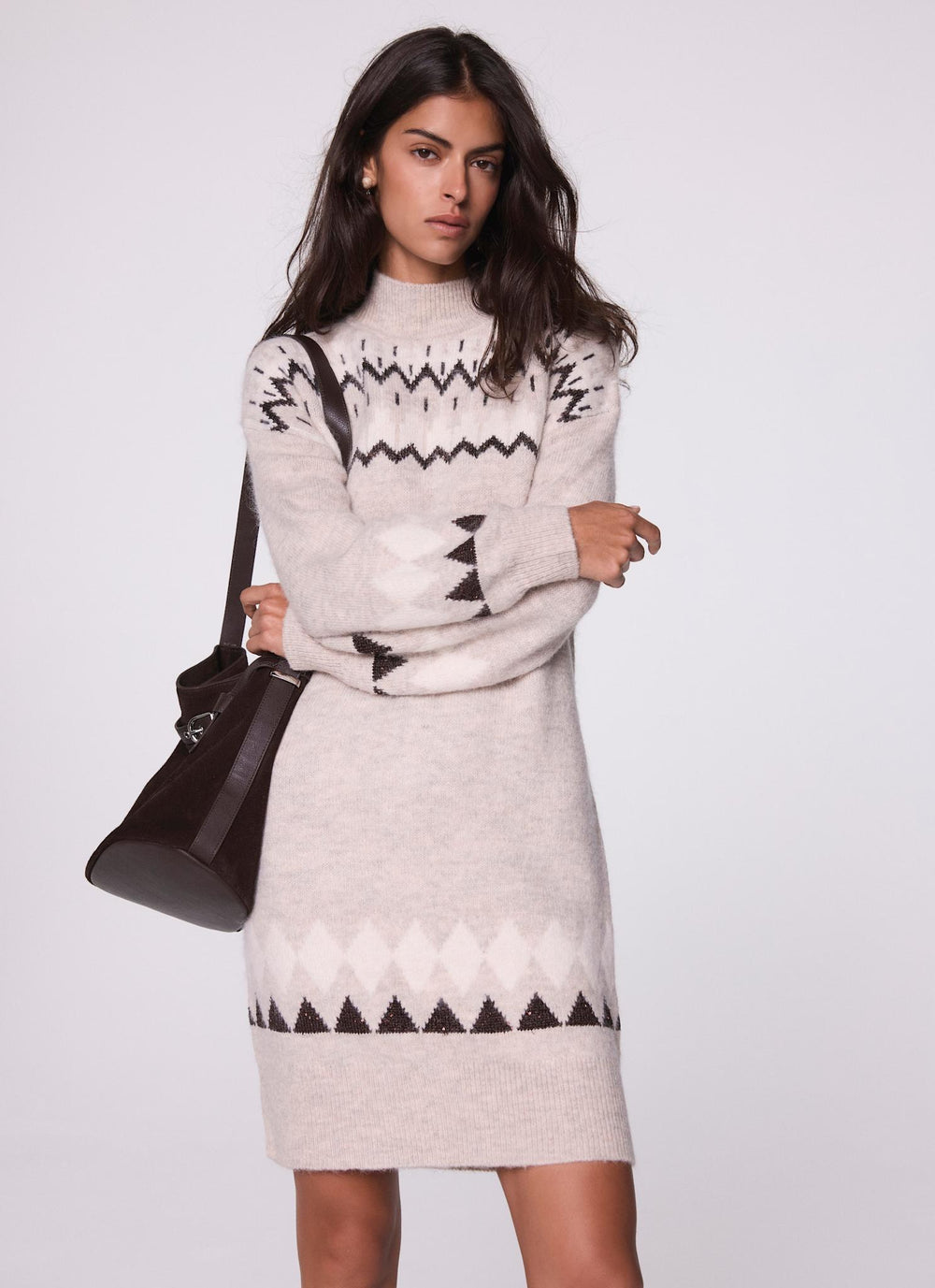 Neutral Fair Isle Knit Mini Dress – Mint Velvet