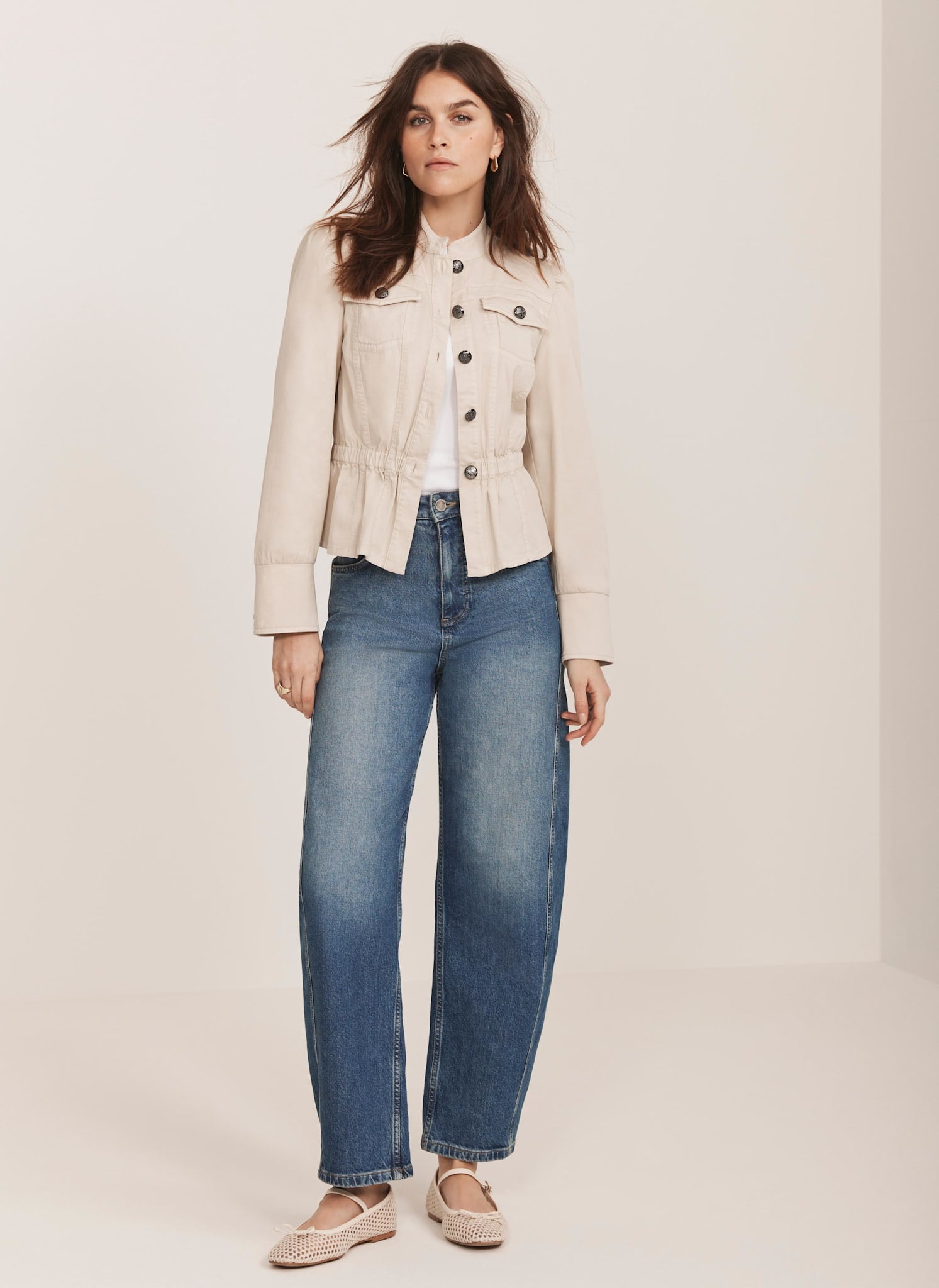 Neutral Puff Sleeve Peplum Jacket – Mint Velvet