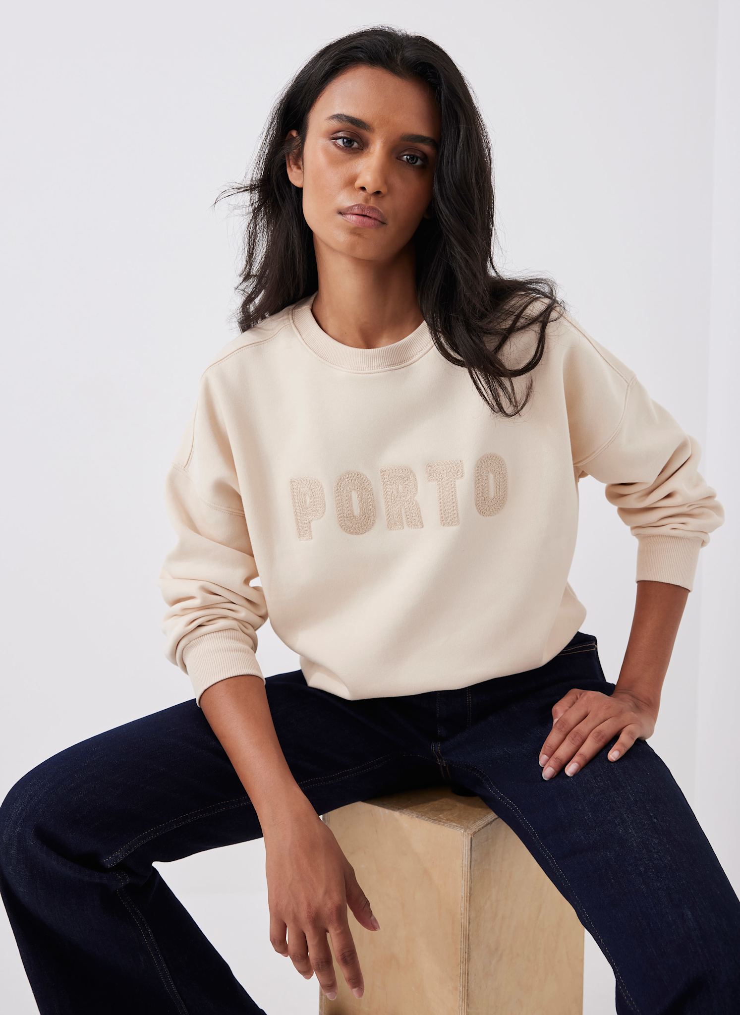 Neutral Porto Slogan Sweatshirt – Mint Velvet
