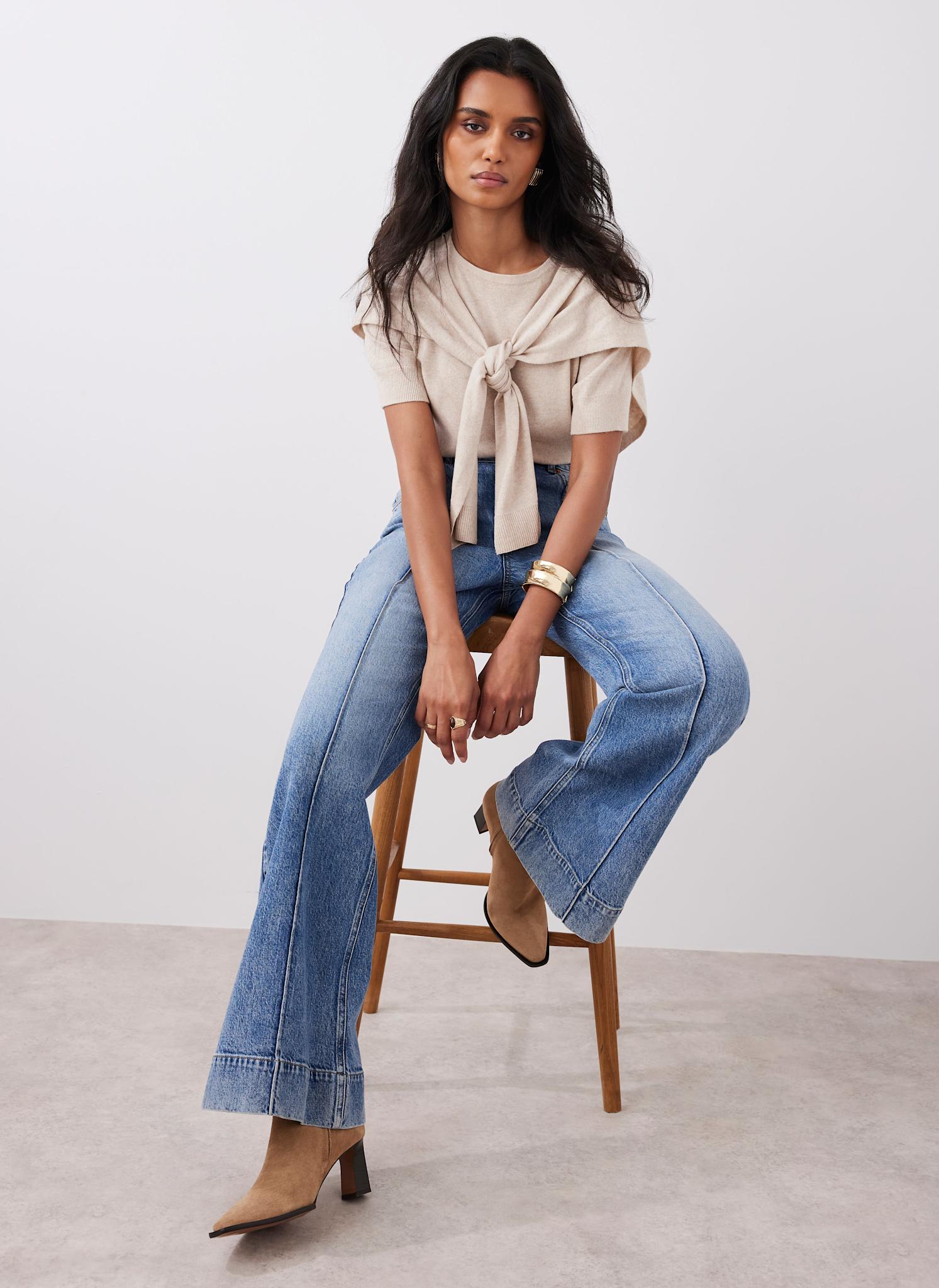 Neutral Cotton Blend Scarf Detail Knit Top – Mint Velvet