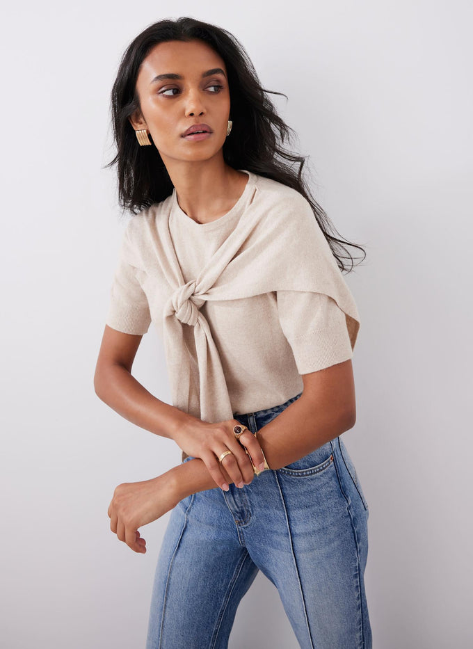 Neutral Cotton Blend Scarf Detail Knit Top – Mint Velvet