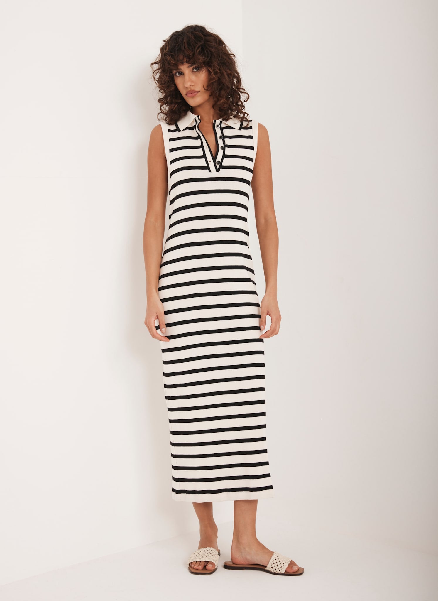 Neutral Striped Polo Midi Dress – Mint Velvet
