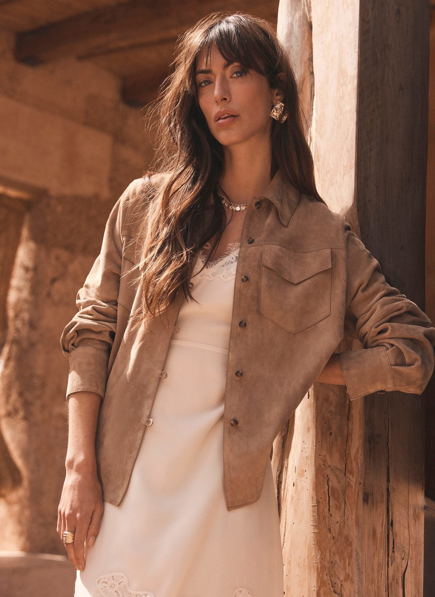 Neutral Suede Shirt – Mint Velvet