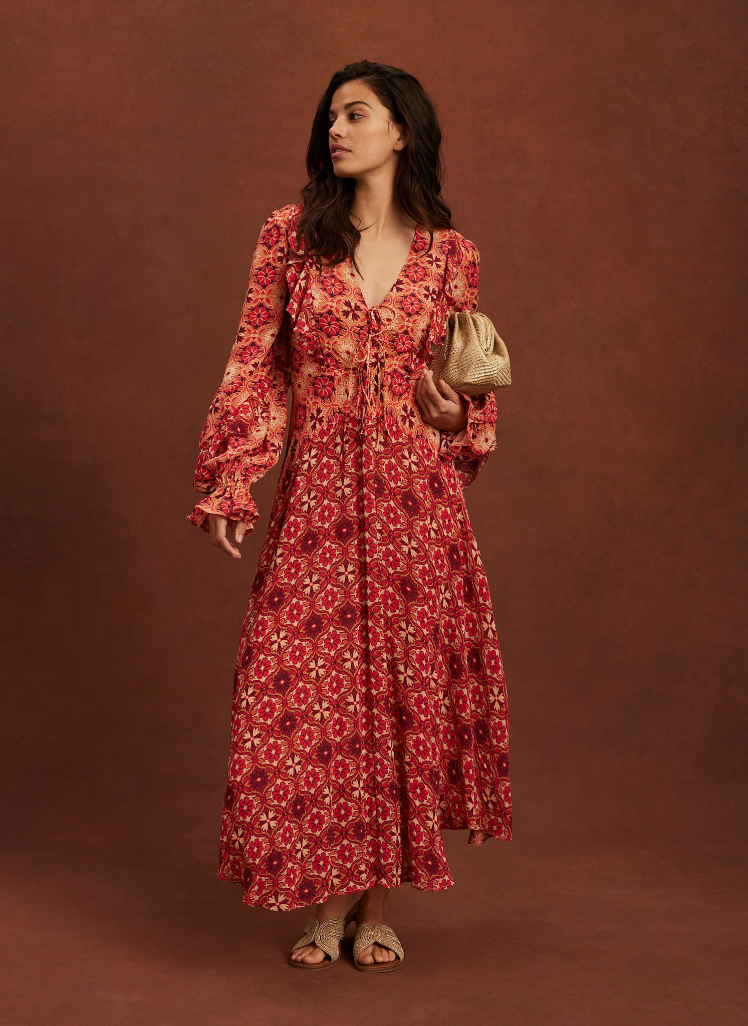 Orange Floral Print Maxi Dress – Mint Velvet