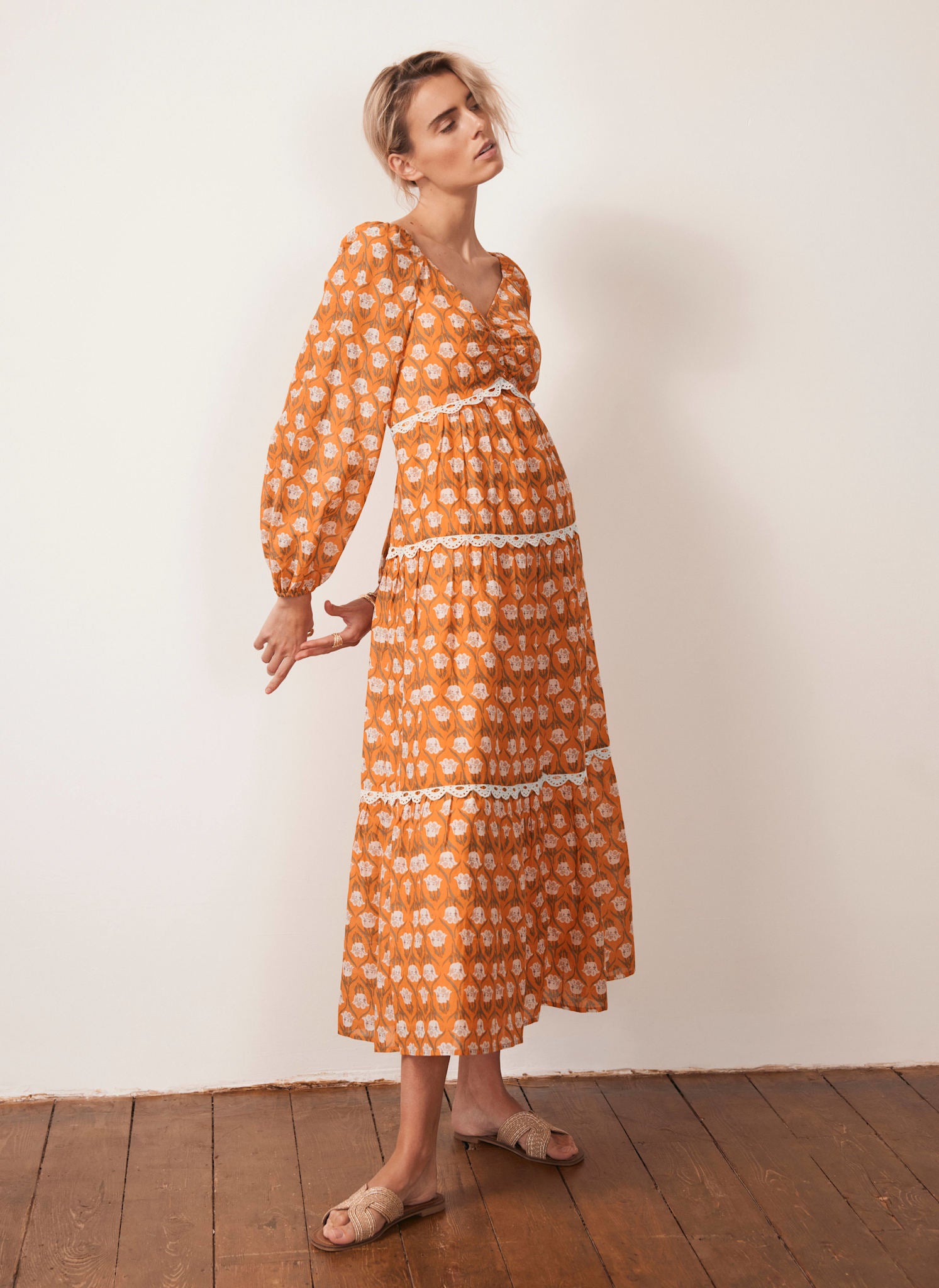 Orange Floral Print Maxi Dress – Mint Velvet