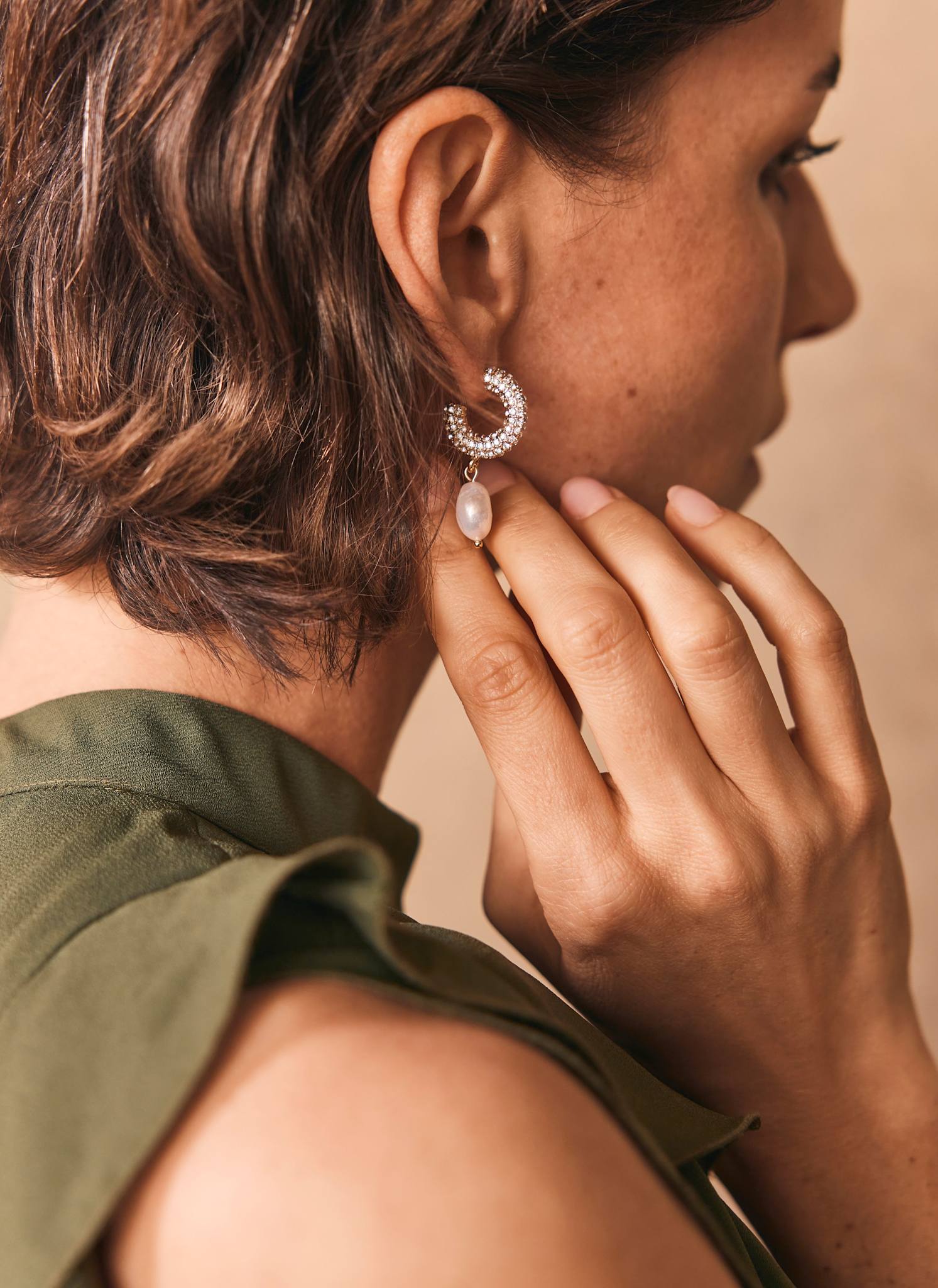 Silver Tone Pave Hoop Pearl Earrings – Mint Velvet