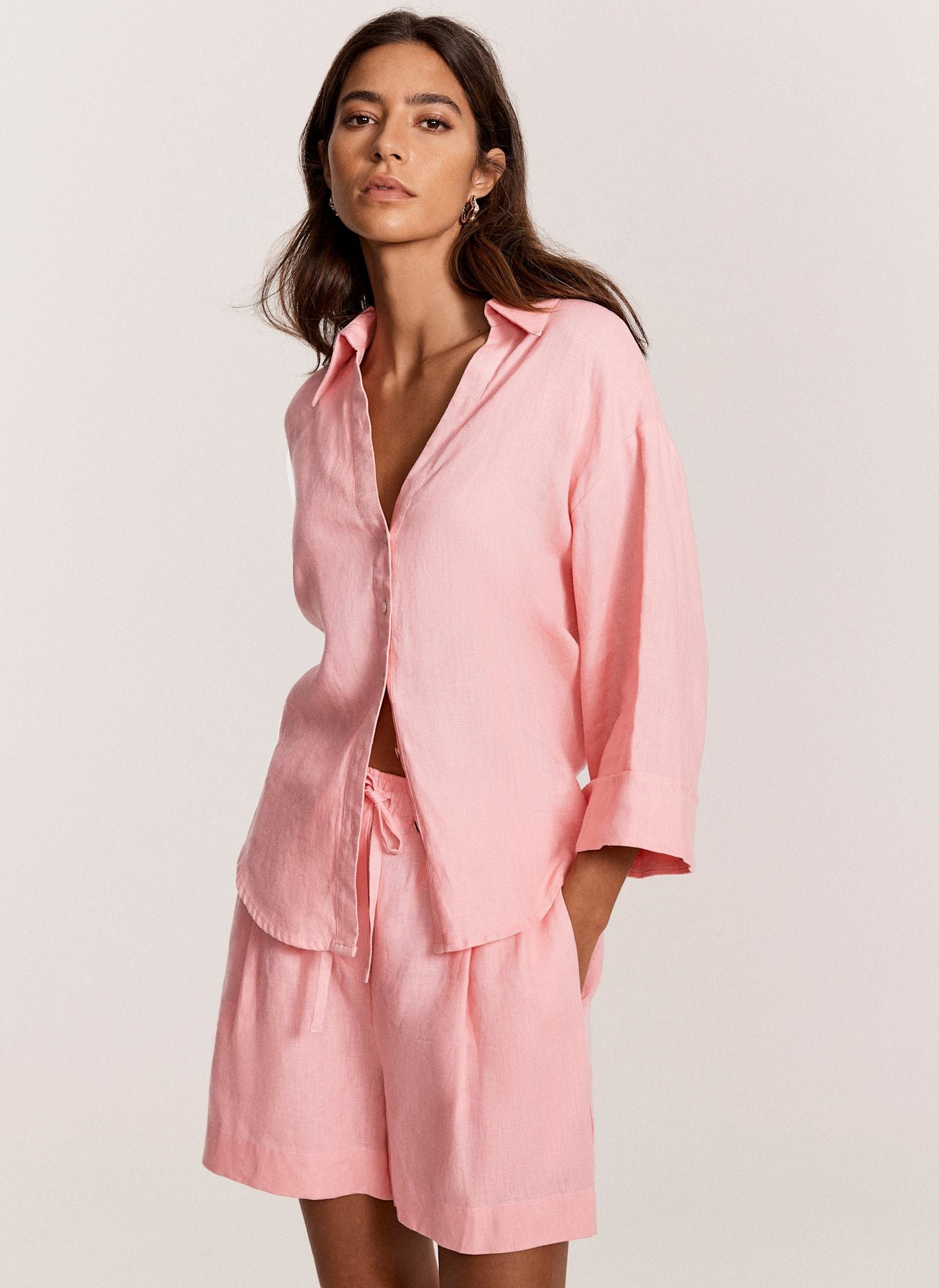 Pink Drawstring Linen Shorts – Mint Velvet