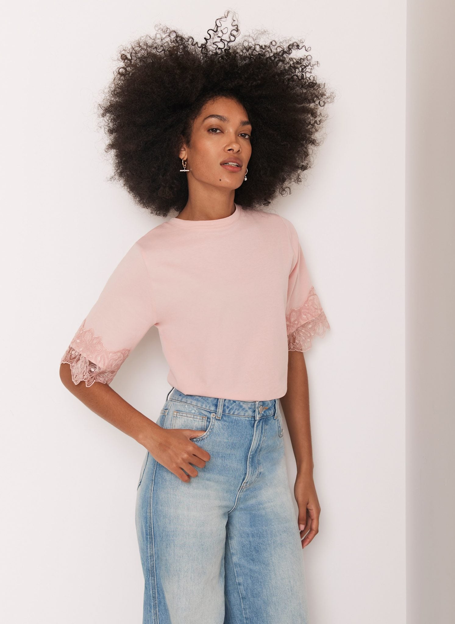 Pink Cotton Lace Trim T-Shirt – Mint Velvet