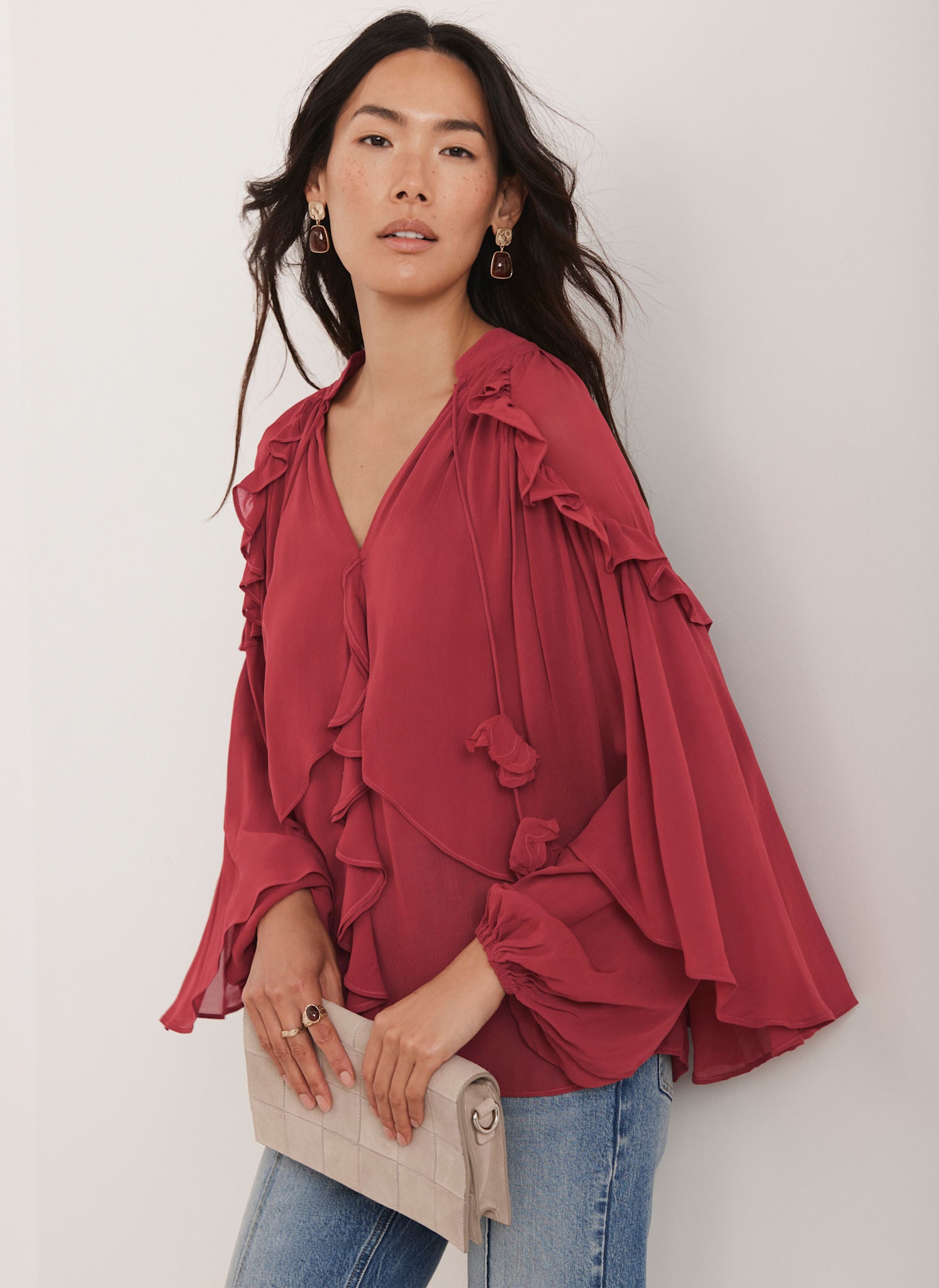 Pink Ruffle Layered Blouse – Mint Velvet