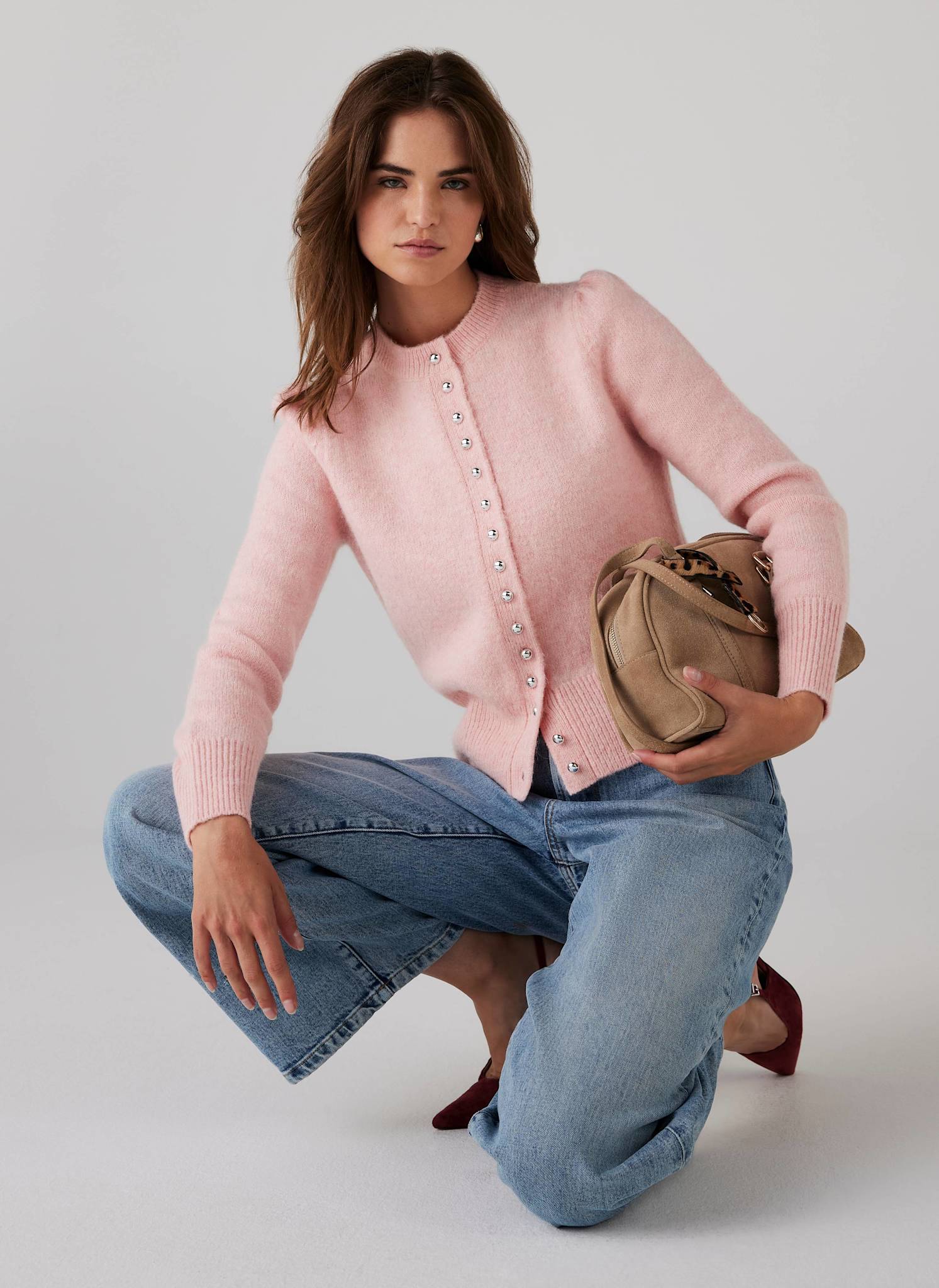 Pink Wool Blend Knit Cardigan – Mint Velvet