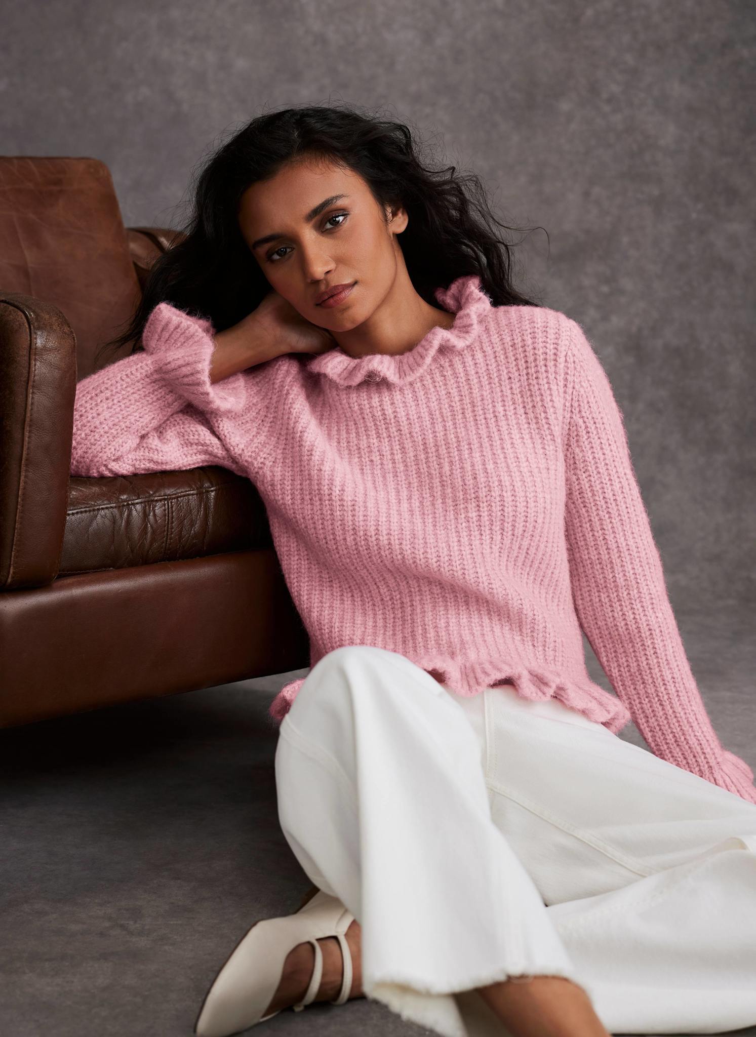 Pink Wool Blend Ruffle Detail Jumper – Mint Velvet