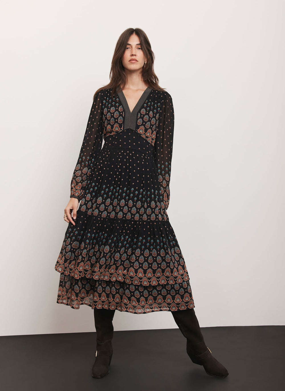 Black Boho Print Maxi Dress – Mint Velvet