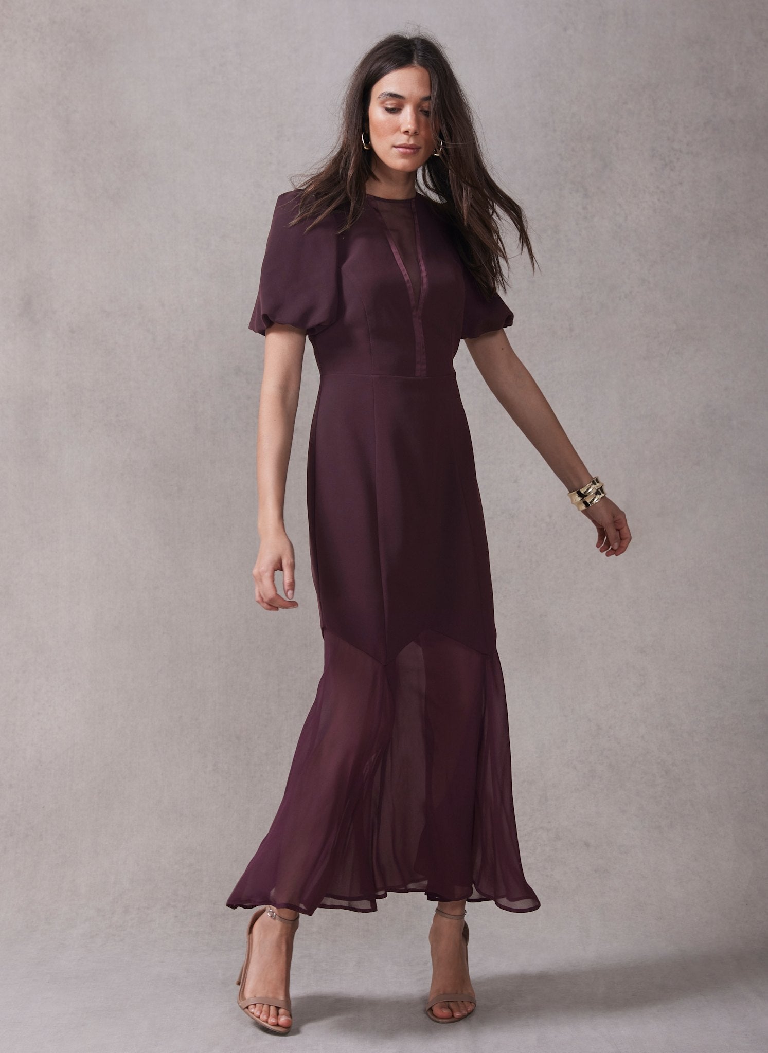 Burgundy Sheer Detail Maxi Dress – Mint Velvet