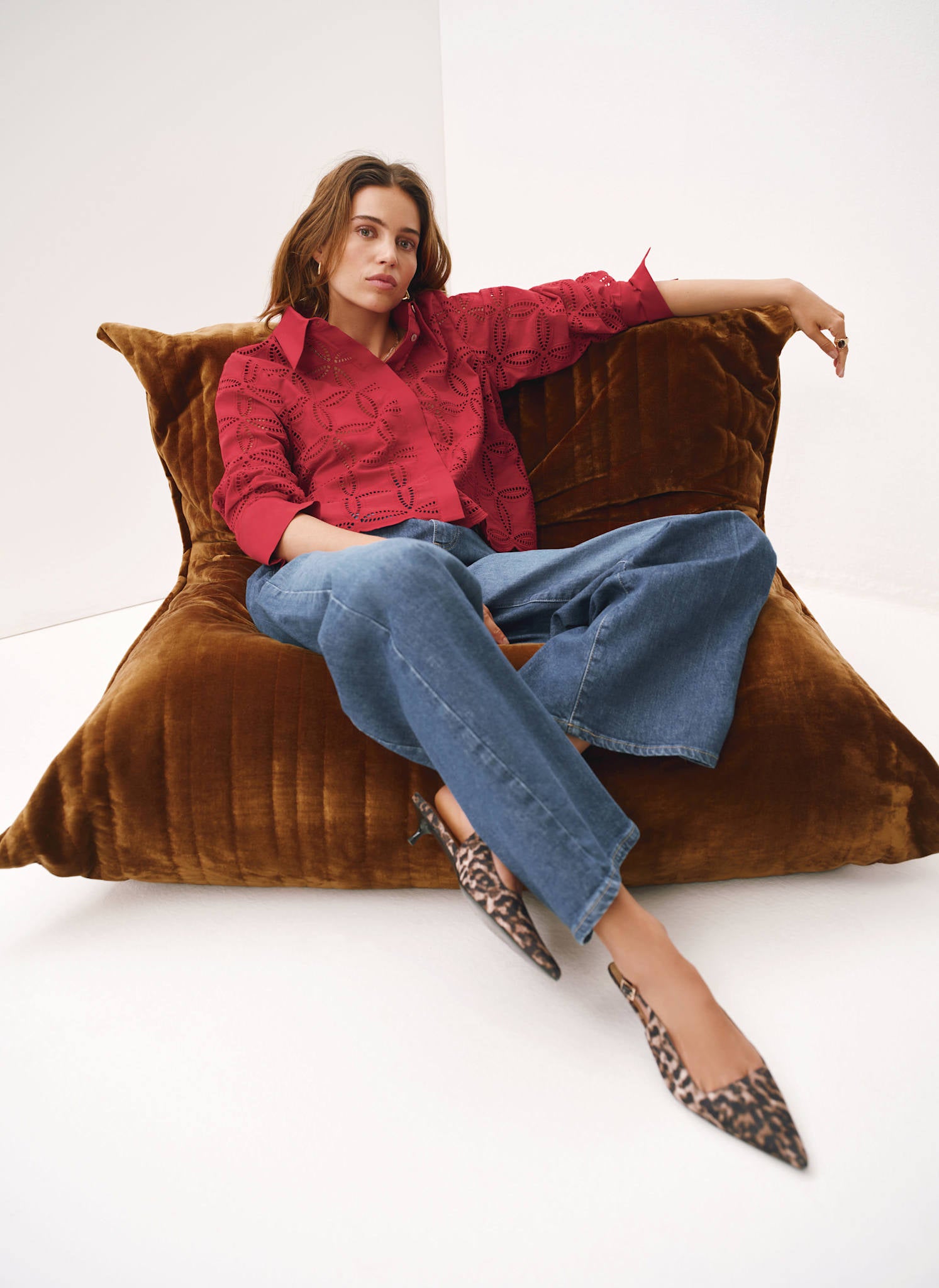 Red Broderie Cropped Shirt – Mint Velvet