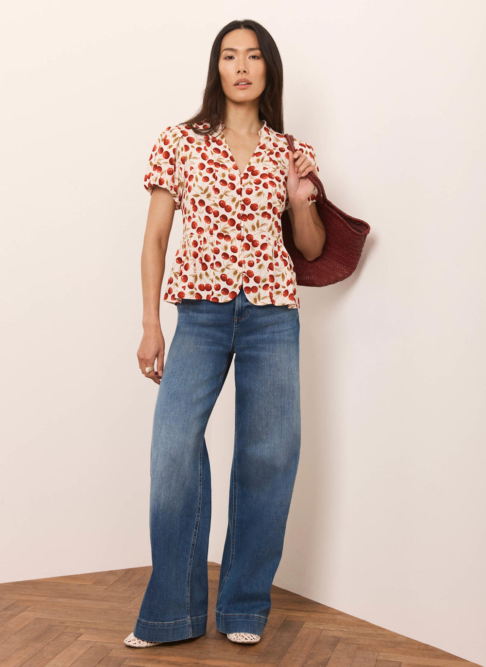 Red Cherry Print Puff Sleeve Top – Mint Velvet