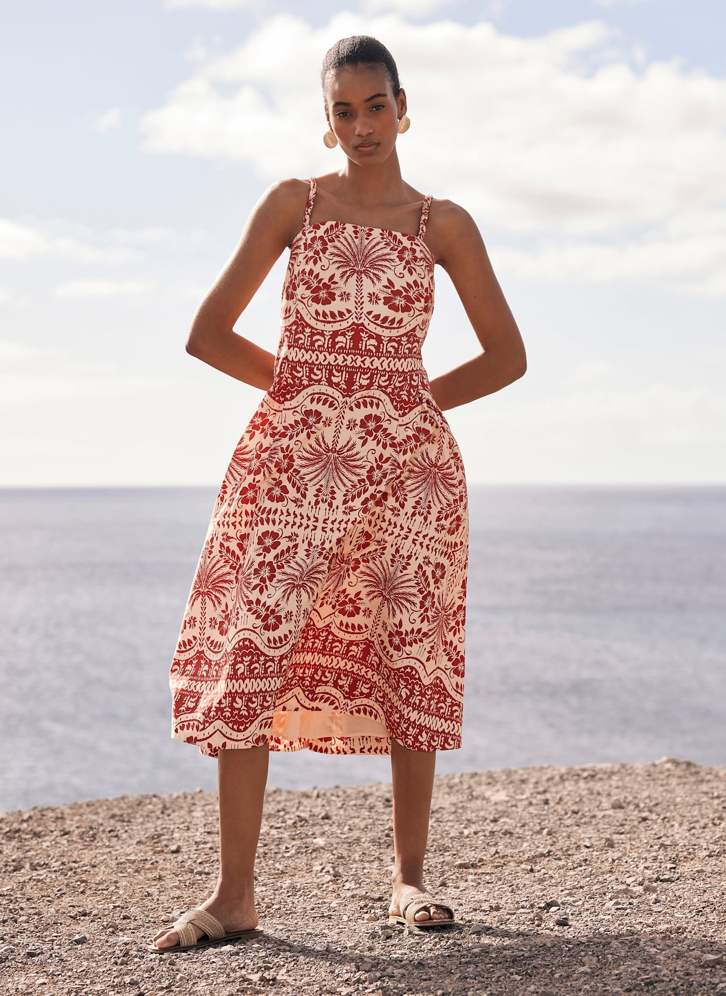 Red Palm Print Midi Dress – Mint Velvet