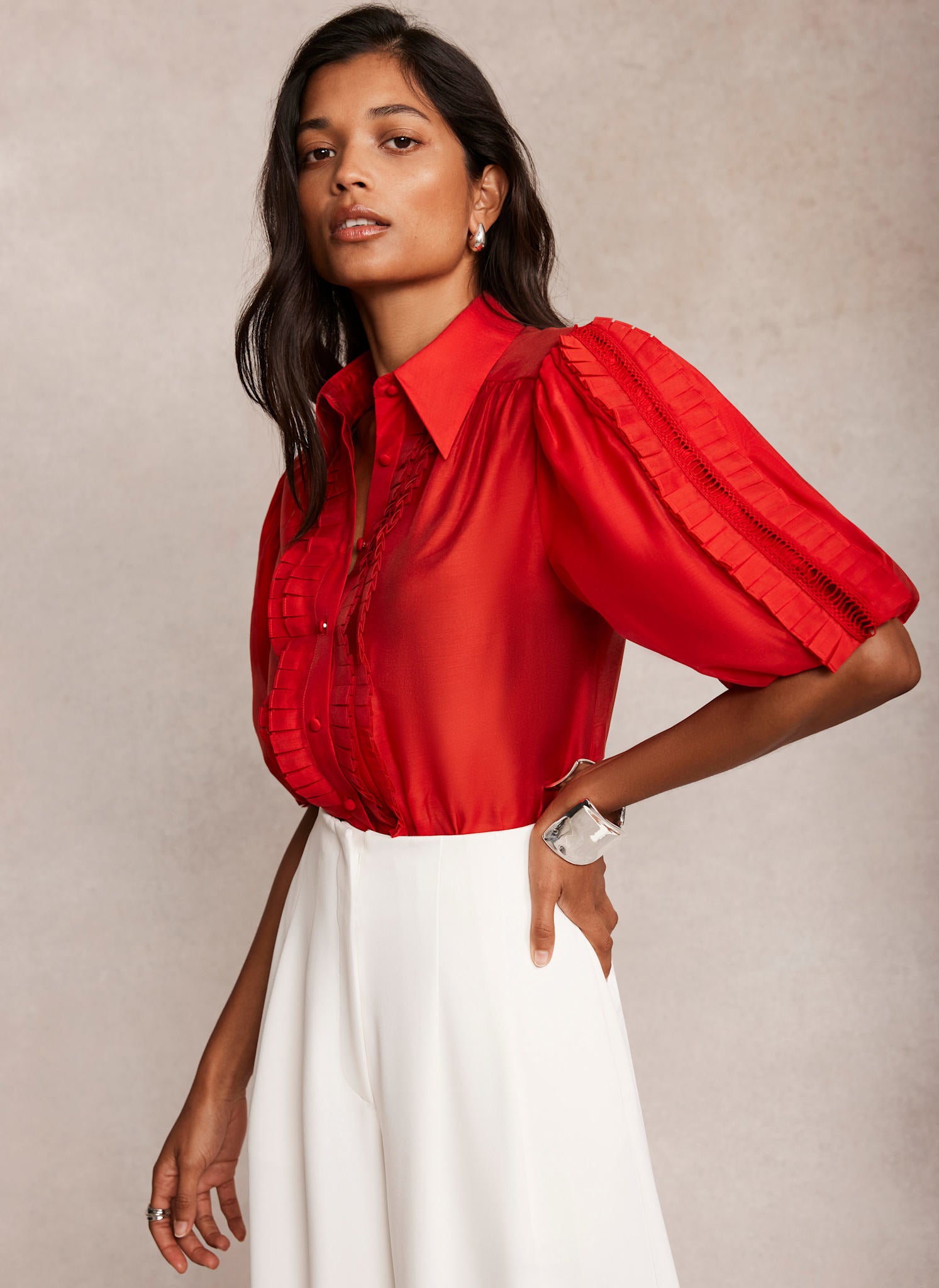 Red Puff Sleeve Shirt – Mint Velvet