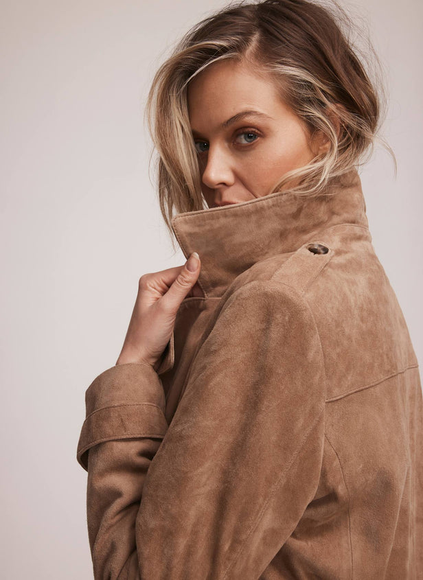 Neutral Suede Trench Coat – Mint Velvet