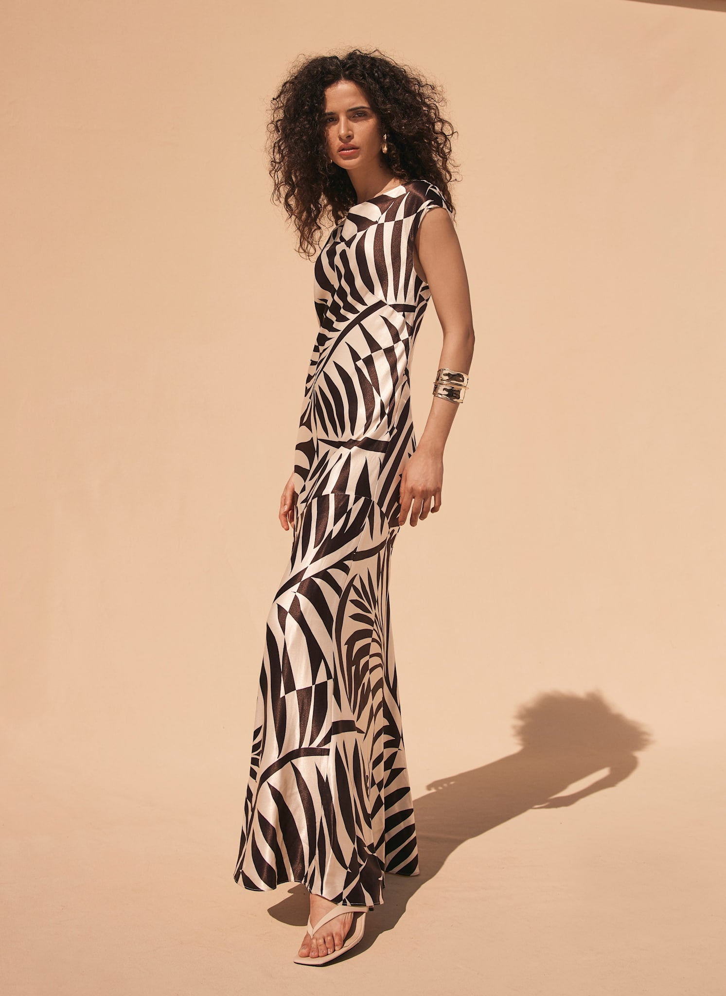 Brown Satin Palm Print Maxi Dress – Mint Velvet