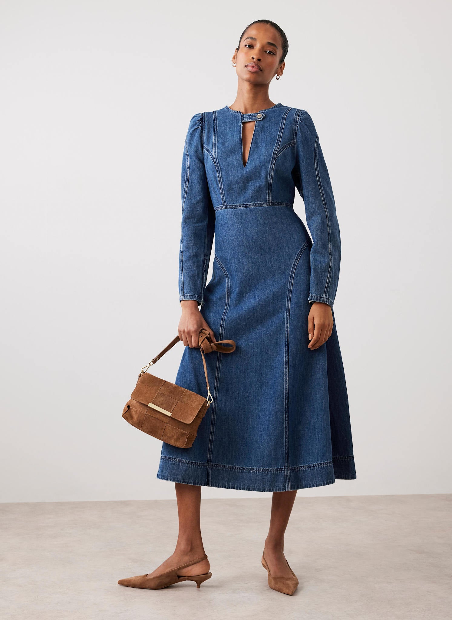 Indigo Denim Seam Detail Midi Dress – Mint Velvet