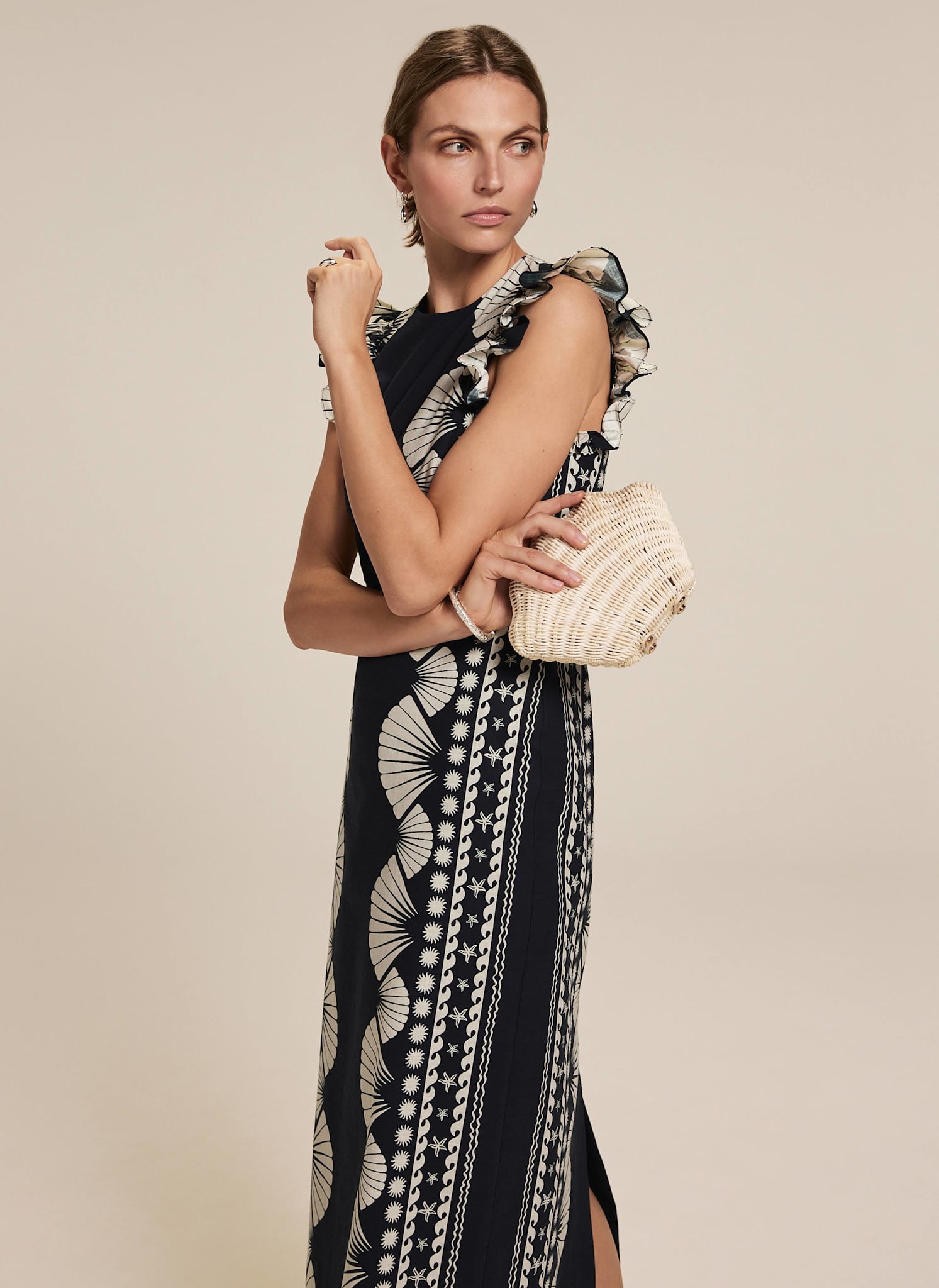 Navy Shell Print Midi Dress – Mint Velvet