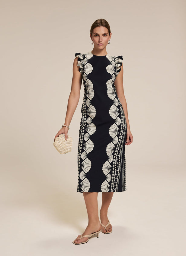 Navy Shell Print Midi Dress – Mint Velvet