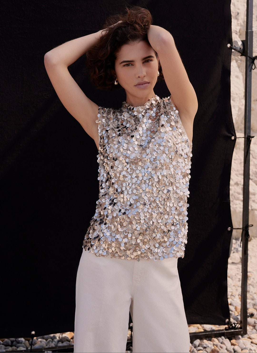 Silver Sequin Embellished Top – Mint Velvet