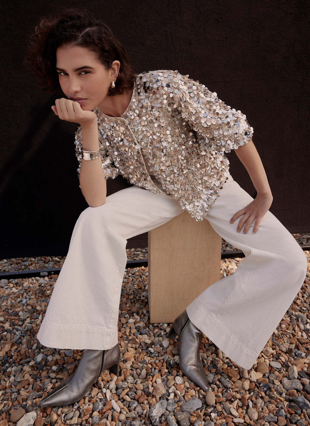 Silver Sequin Puff Sleeve Top – Mint Velvet