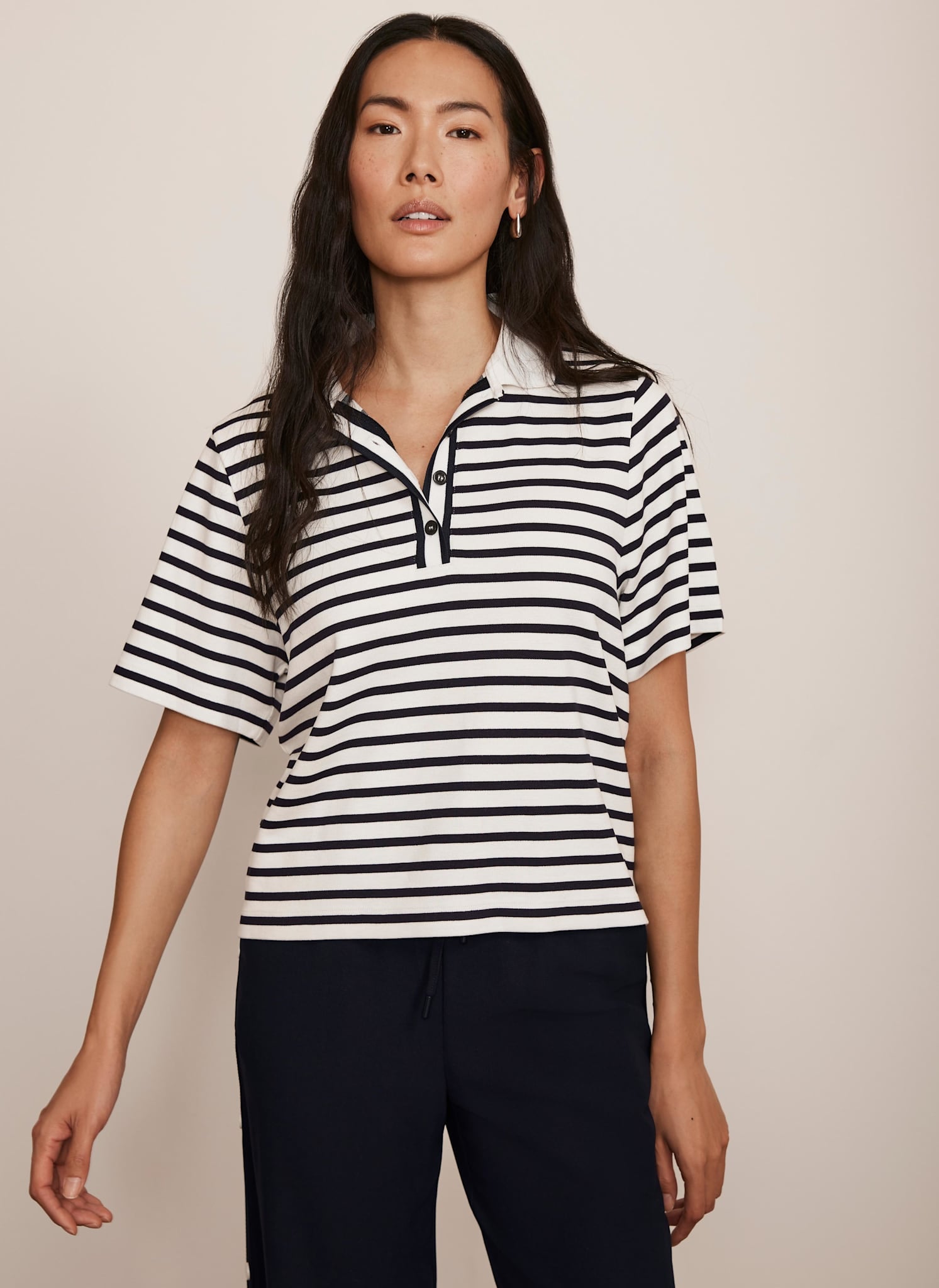 Neutral Striped Polo Top – Mint Velvet