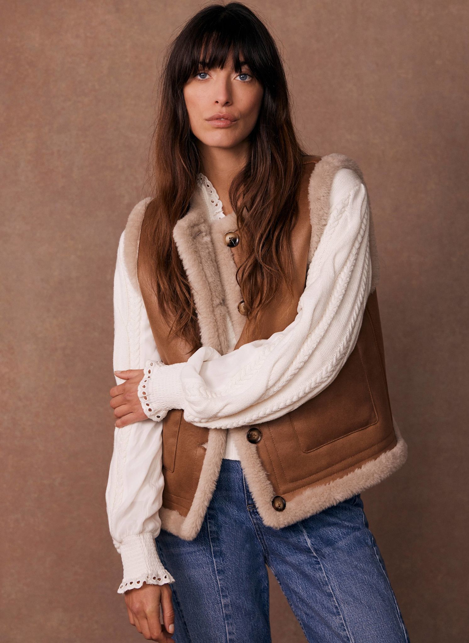 Tan Bonded Collarless Gilet – Mint Velvet
