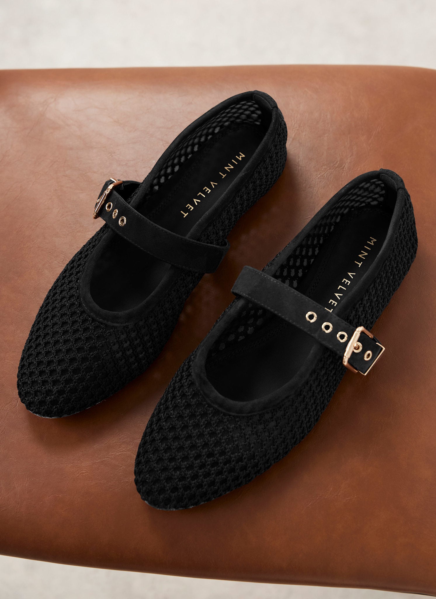 Trixie Black Mesh Ballet Flat Pumps – Mint Velvet