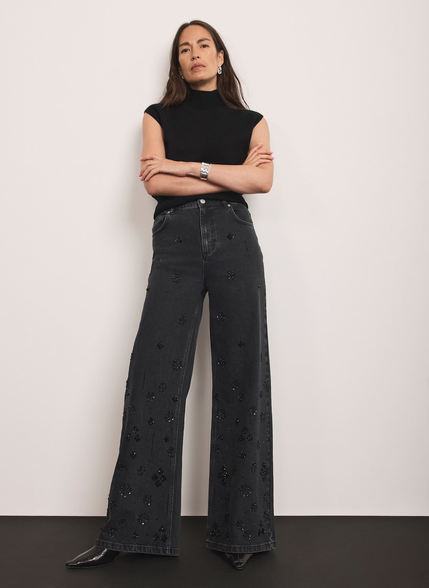 Washed Black Embellished Wide Jeans – Mint Velvet