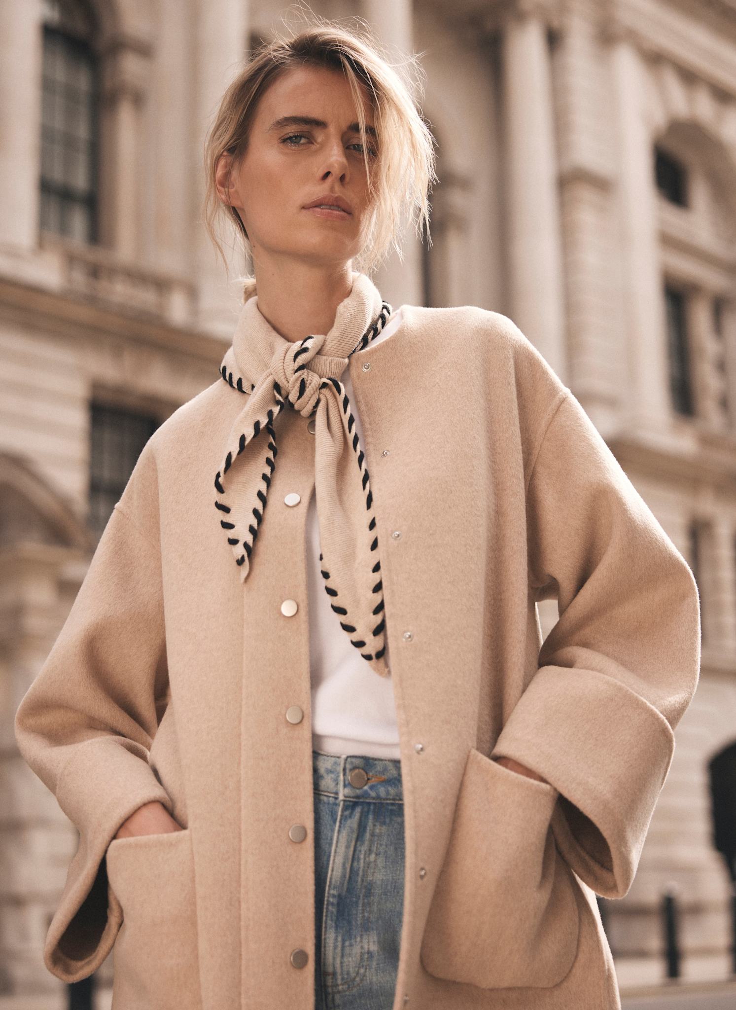 Neutral Whipstitch Triangle Neck Scarf – Mint Velvet